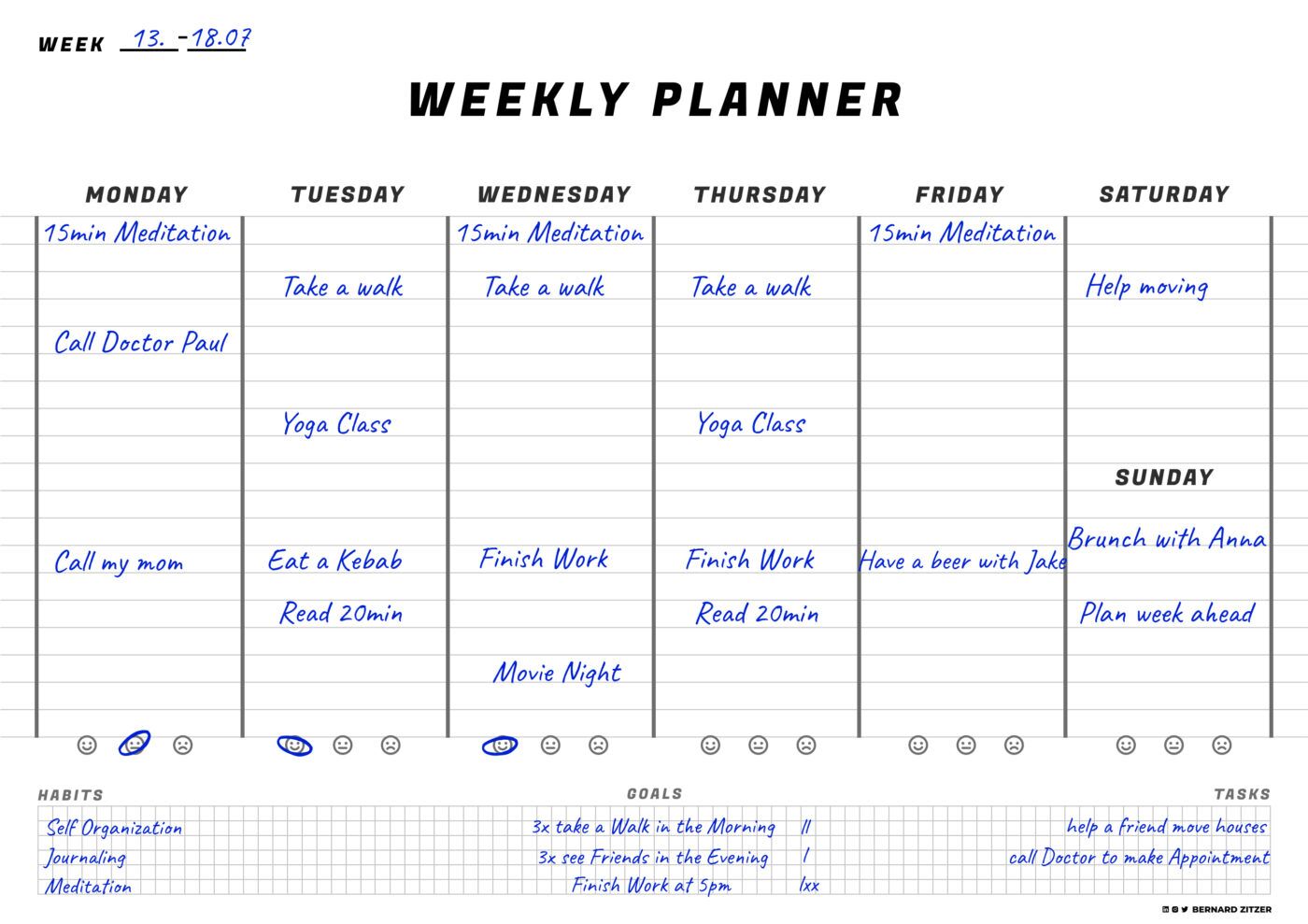 Weekly Planner PDF Printable Free Template - Bernard Zitzer